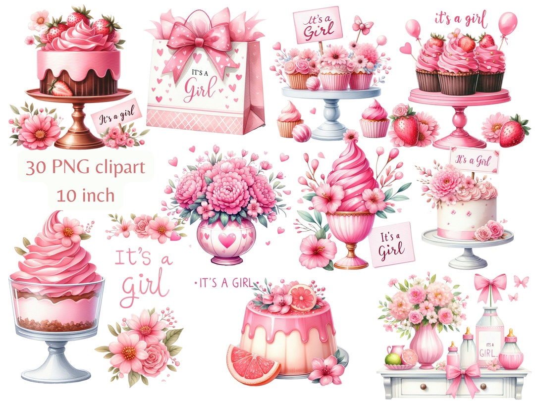 Girl Pink Baby Shower Clipart Bundle - 'it's a Girl' PNG - Perfect for ...