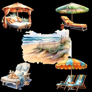 Sunset Beach Set Watercolor Clipart, Beach Clipart, Beach Bag, Beach ...