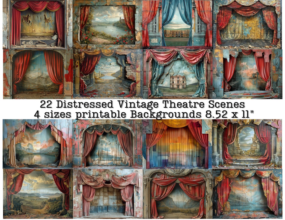 22 Vintage Theater Digital Backdrops Distressed Stage Scenes for ...