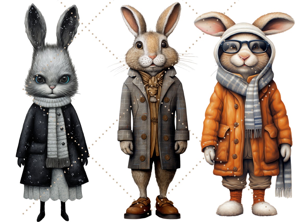 Winter Mix Media Funny Quirky Rabbits: Artistic Whimsy Bunnies, 15 Png ...