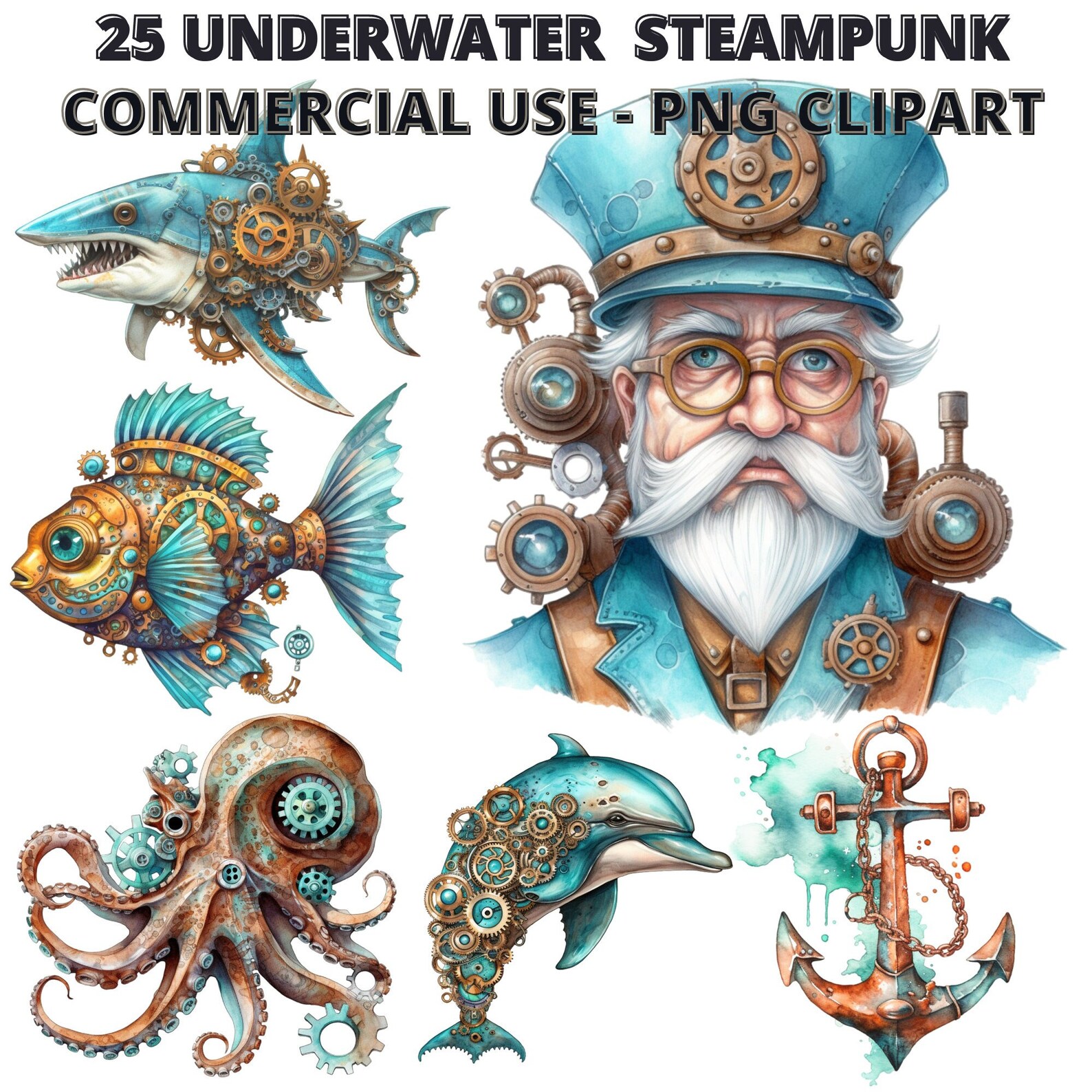 Underwater Steampunk Clipart Watercolor Steampunk PNG - Etsy