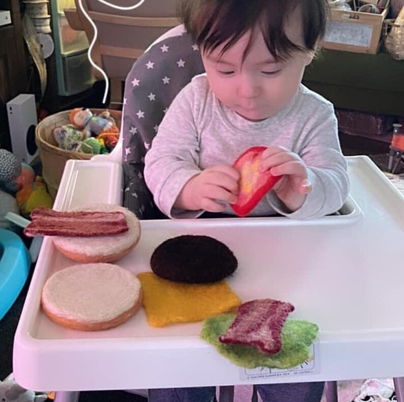 Play Food, Bacon Cheeseburger Stacker, Natural Wool Toys, Baby Shower ...