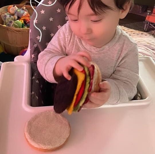 Play Food, Bacon Cheeseburger Stacker, Natural Wool Toys, Baby Shower ...