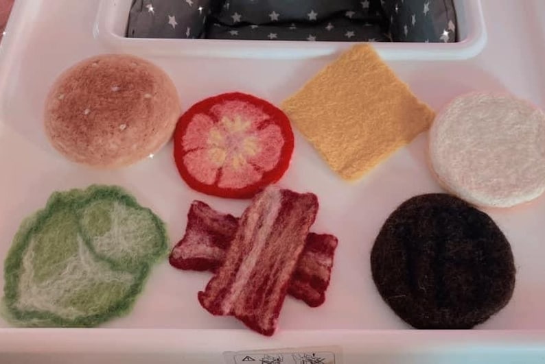 Play Food, Bacon Cheeseburger Stacker, Natural Wool Toys, Baby Shower ...