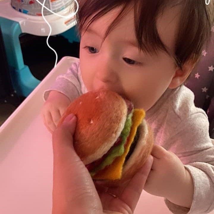 Play Food, Bacon Cheeseburger Stacker, Natural Wool Toys, Baby Shower ...