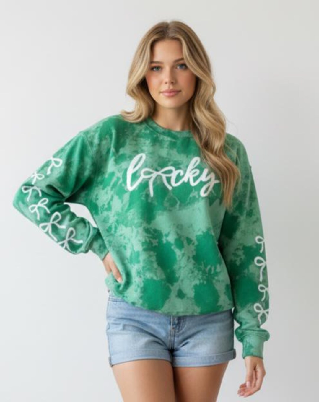 St. Patrick’s Day Acid Wash Sweatshirt | Lucky Puff Print Crewneck ...