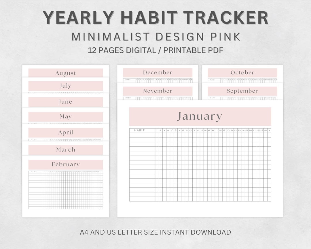 Printable Yearly Habit Tracker,minimalist Design,monthly Habit Tracker ...