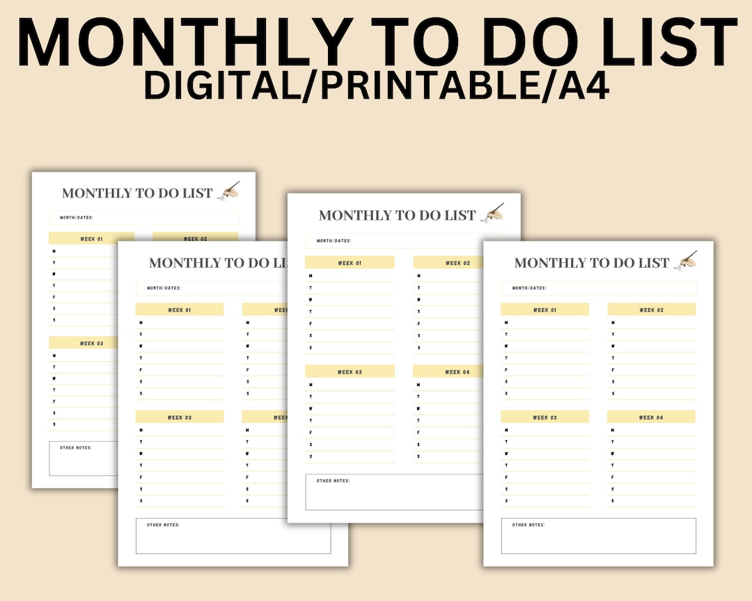 Printable Monthly to Do List Printable I Simple Tasks List Template I ...
