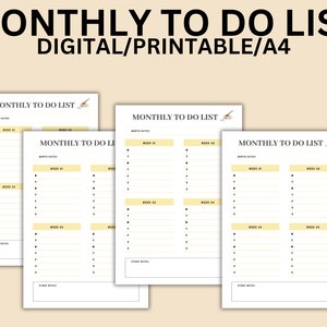 Printable Monthly to Do List Printable I Simple Tasks List Template I ...