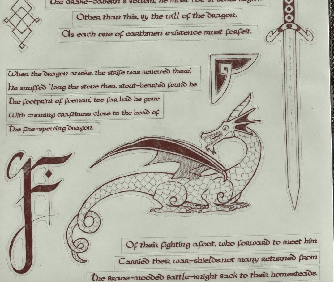 Beowulf Sticker Sheet, Medieval Literature Stickers, Dragon & Knot ...