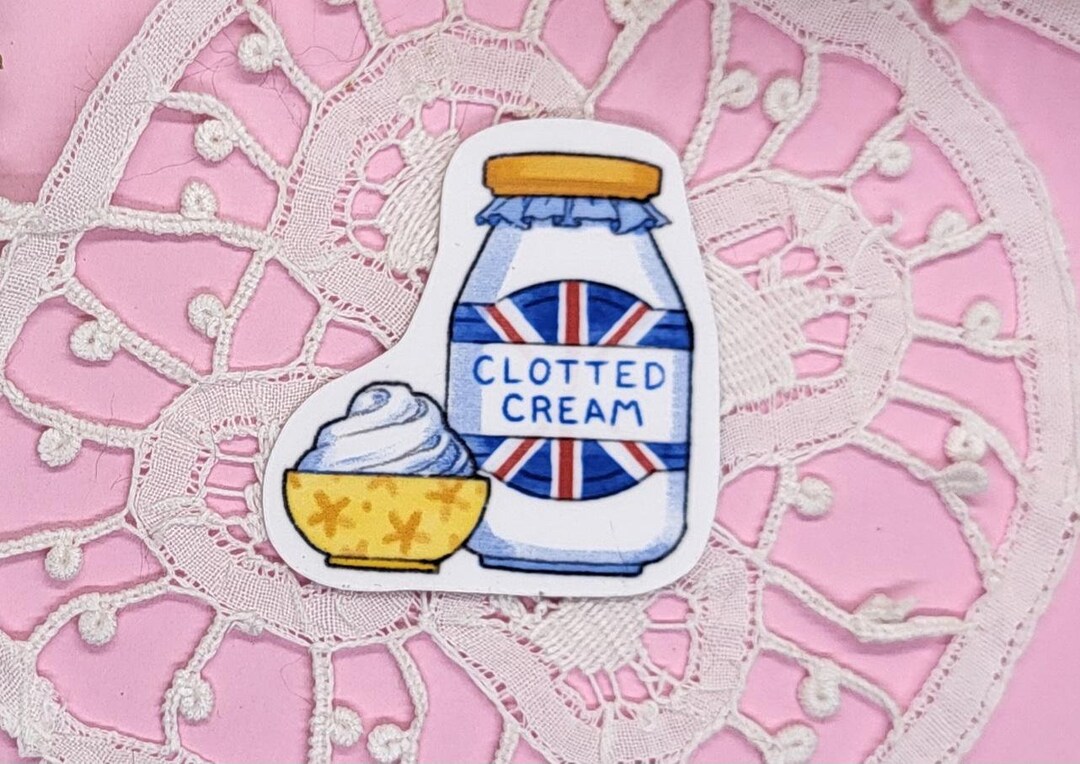 Hand Drawn Afternoon Tea Laminated Sticker of Clotted Cream for Scones ...