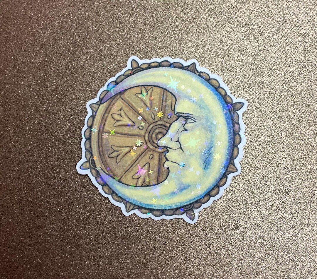 Holographic Half Moon Face Sticker: Mystic Astrology Vinyl Decal - Etsy