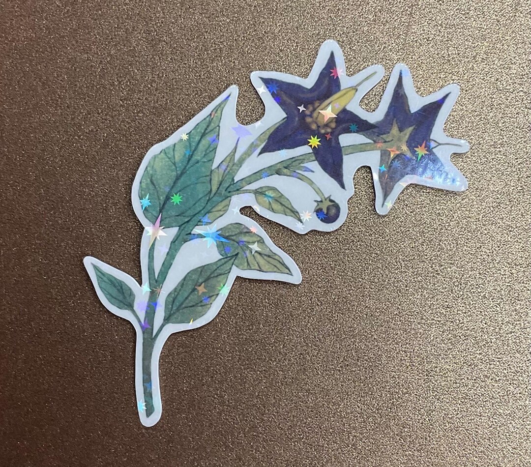 Holographic Nightshade Flower Sticker, Belladonna Vinyl, Purple Magic ...
