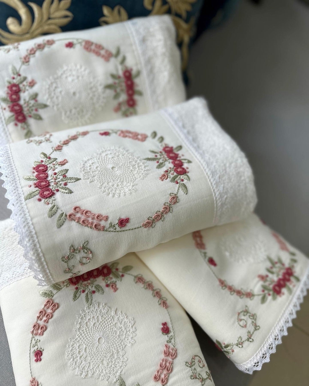 Handmade Embroidery Towel Set, Elegant Luxury Decorative Towel With ...