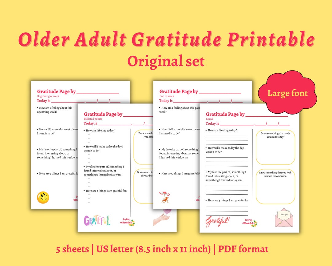 Printable Gratitude Sheet, Activity for Older Adults, Fun Reflection ...