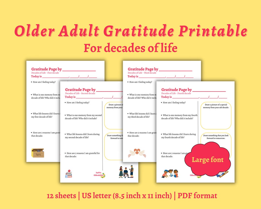 Decades of Life Gratitude Sheet, Gratitude Activity, Senior Enrichment ...