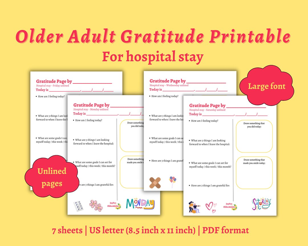Hospital Stay Gratitude Sheet, Activity for Hospital, Worksheet for ...