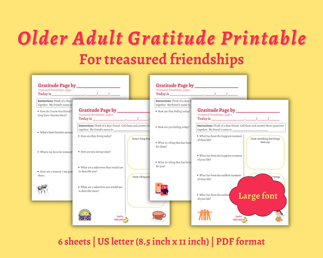 Friendship Gratitude Sheet, Meaningful Activity for Older Adult, Senior ...