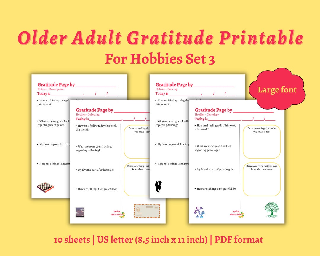 Fun Hobby Sheets Set 3, Downloadable Gratitude Activity, Senior ...