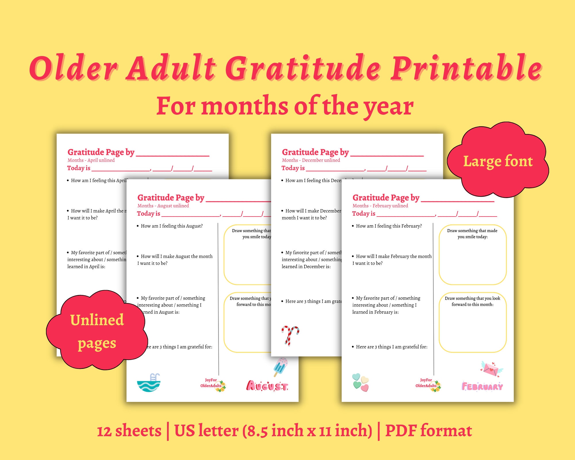 Months Gratitude Sheet, Older Adult Monthly Activity, Reflection Page ...