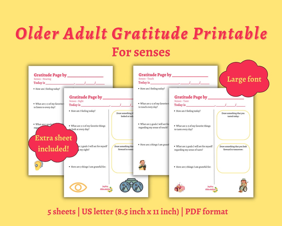 5 Senses Gratitude Sheets, Instant Downloadable Gratitude Page, Senior ...