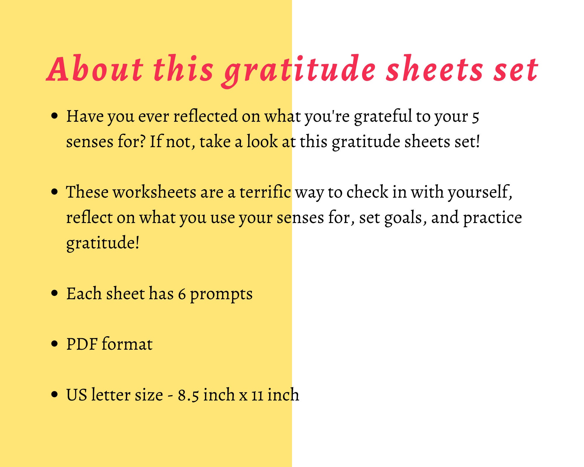 5 Senses Gratitude Sheets, Instant Downloadable Gratitude Page, Senior ...