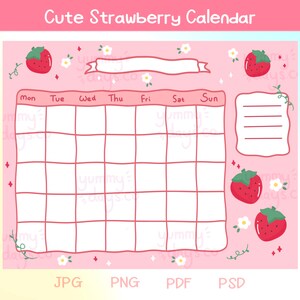 Cute Strawberry Calendar Printable Open Calendar Cute - Etsy
