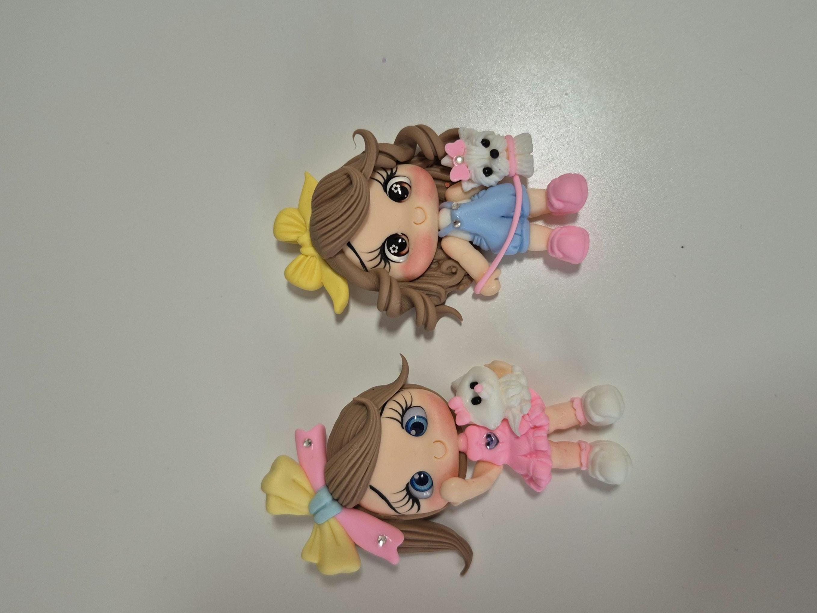 Clay Girl Doll With Pet – Handmade Craft Charm, Bow Center - Etsy