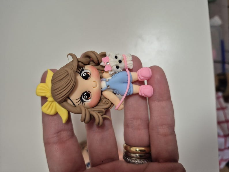 Clay Girl Doll With Pet – Handmade Craft Charm, Bow Center - Etsy