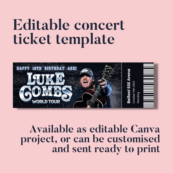 Concert Ticket Template Luke Combs - Etsy