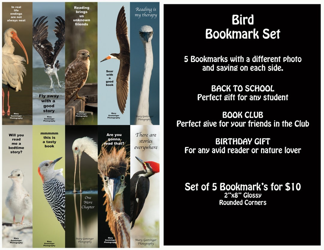 Bird Bookmark Set Great Gift! Five Cute and Funny Bird Bookmarks for ...