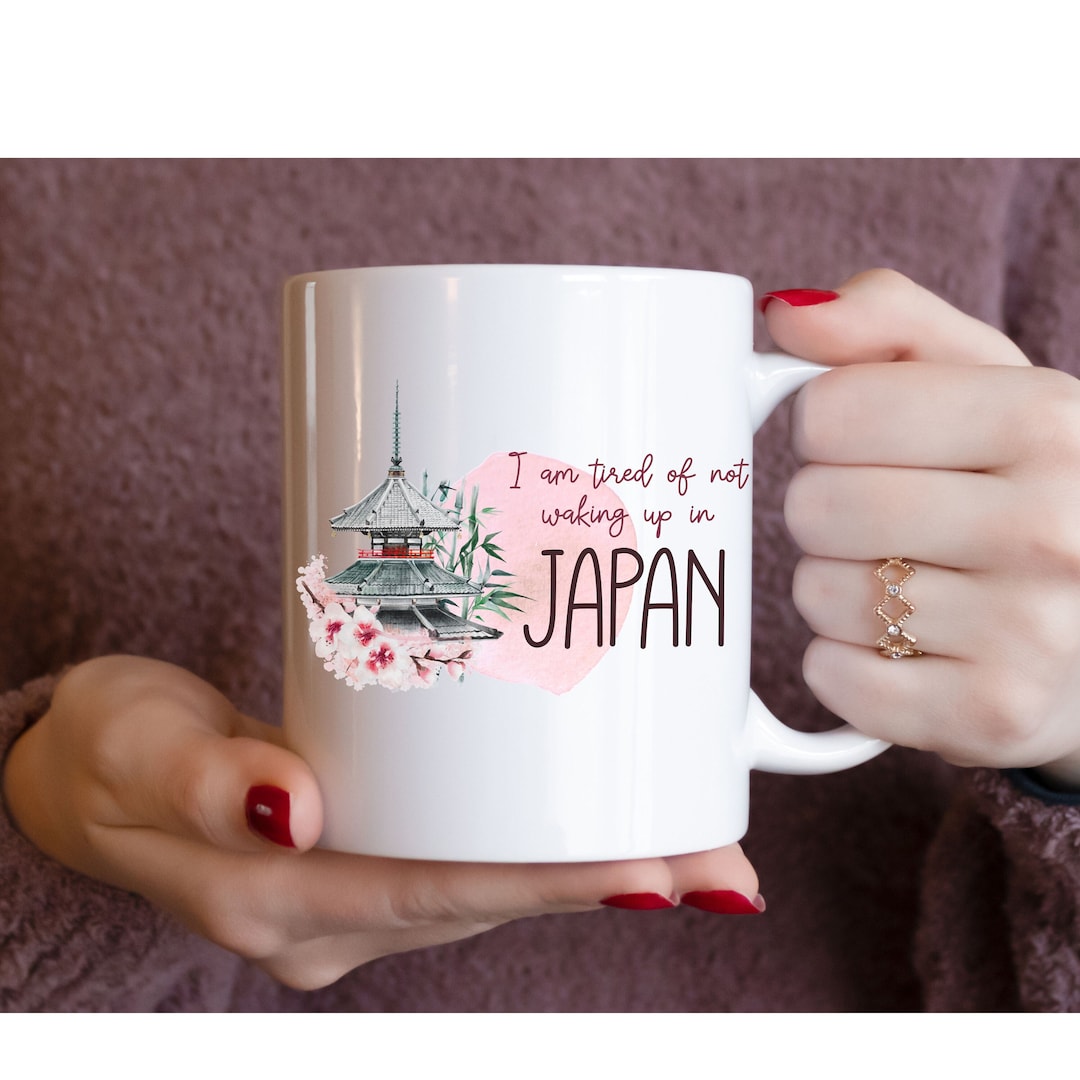 Large Boho Floral Japanese Mug Featuring Cherry Blossoms and Temple ...