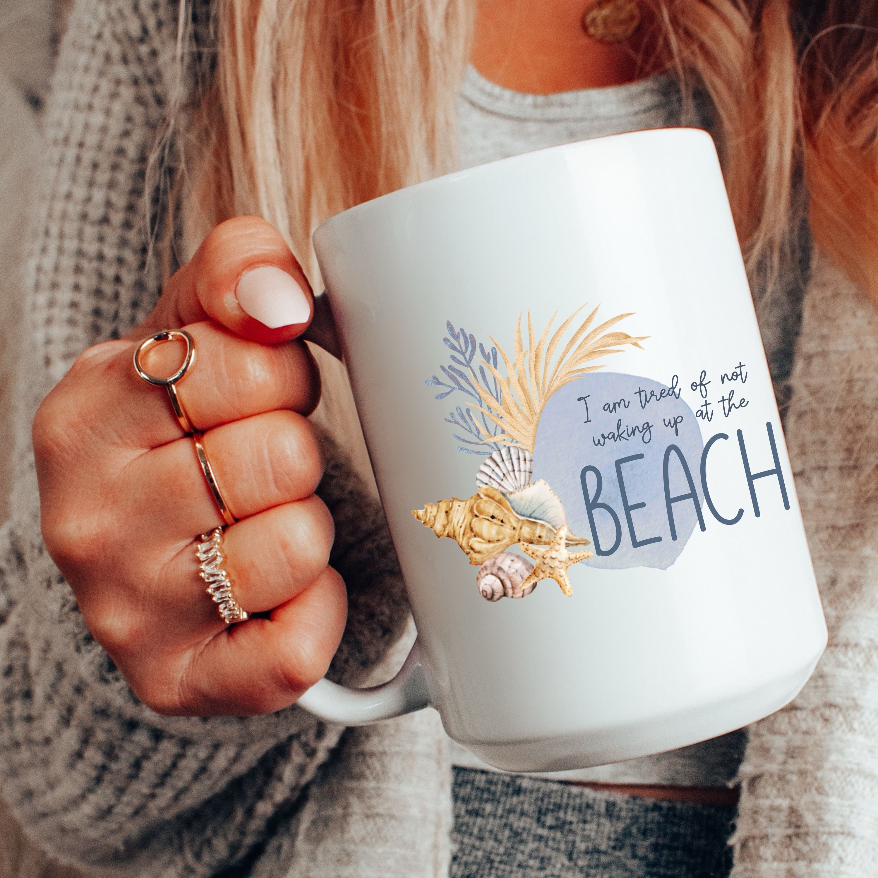15oz Boho Beach Mug, Large Coffee Mug for Beach Lovers Gift, Aesthetic ...
