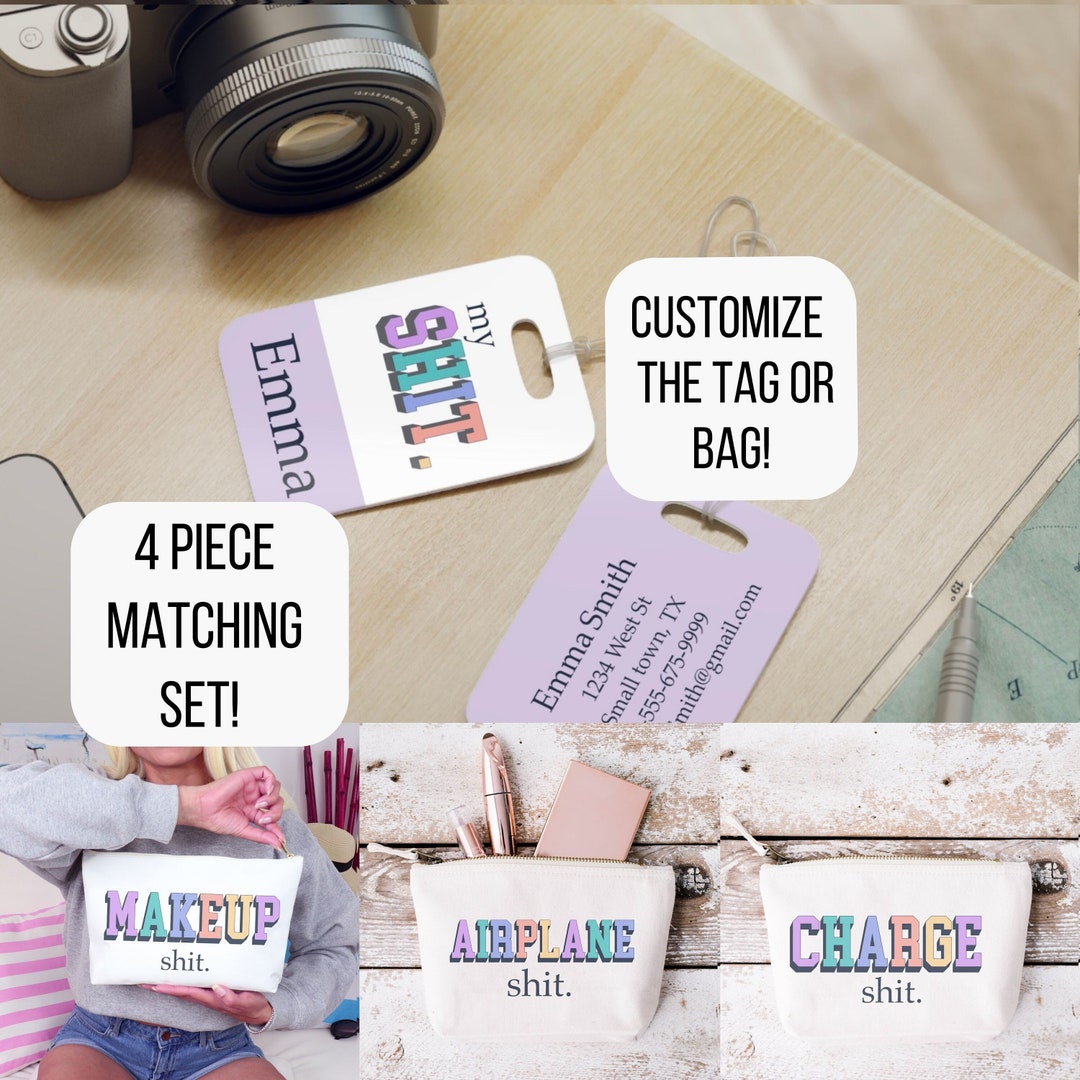 4 Piece Travel Accessory Set Makeup Bag Airplane Essentials Bag Charger ...