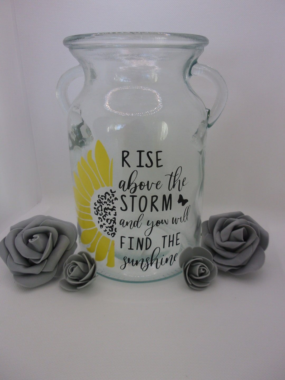 Glass Milk Churn Vase , Sunflower Vase, Motivational Quote, Mothers Day ...