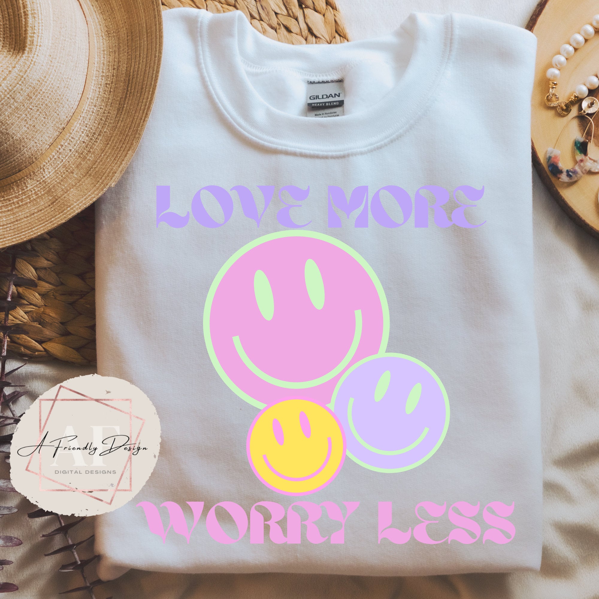 Love More Worry Less PNG, PNG, Smiley Face PNG, Digital Downloads, Png ...