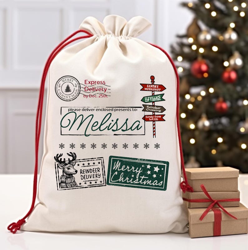 Santa Sack Personalized Name Christmas Gift Bag Personalization Express ...