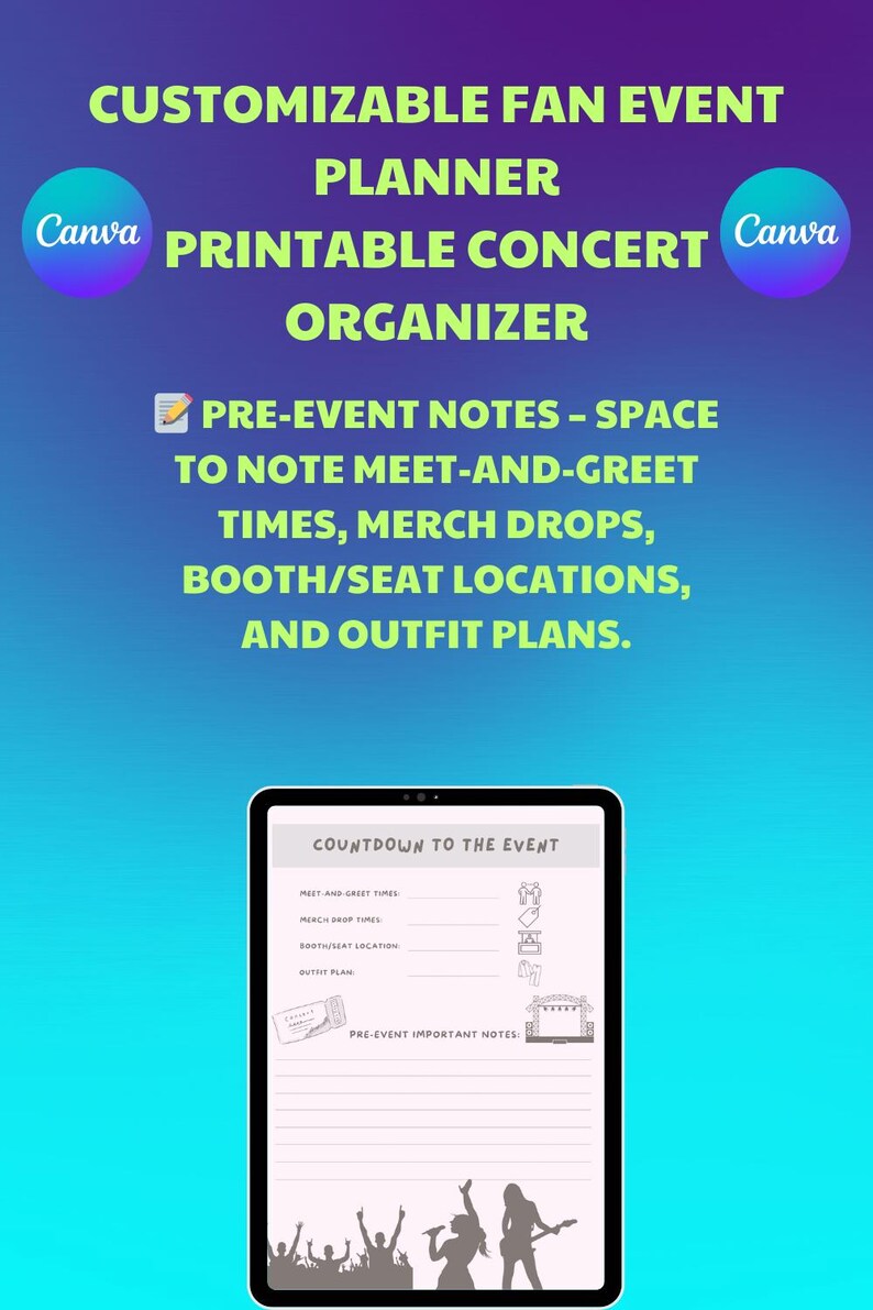 Canva Template Customizable Fan Event Planner Printable Concert ...
