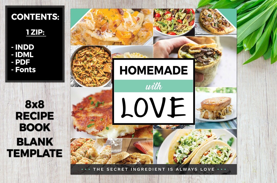 Recipe Book 8x8 Digital Template Adobe Indesign Cookbook, Cooking ...