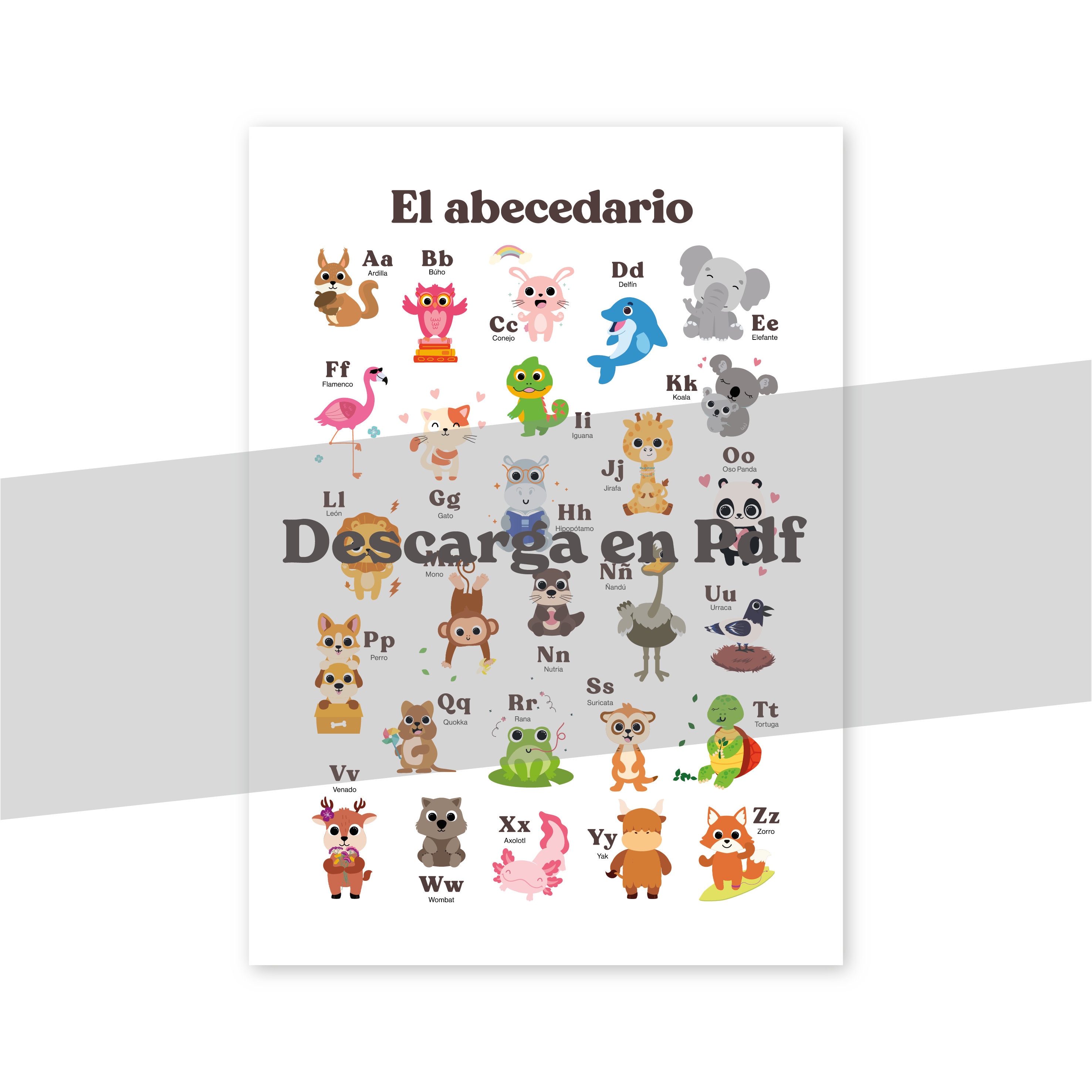 Spanish Alphabet Animal Poster • Abecedario Print (digital Download ...