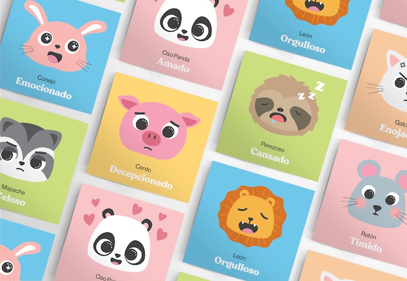 Animal Emotions Flash Cards, Spanish Language Learning (digital ...