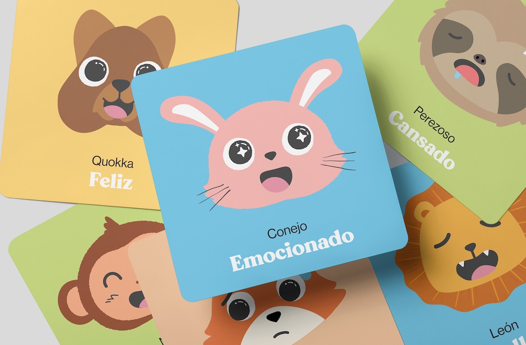 Animal Emotions Flash Cards, Spanish Language Learning (digital ...