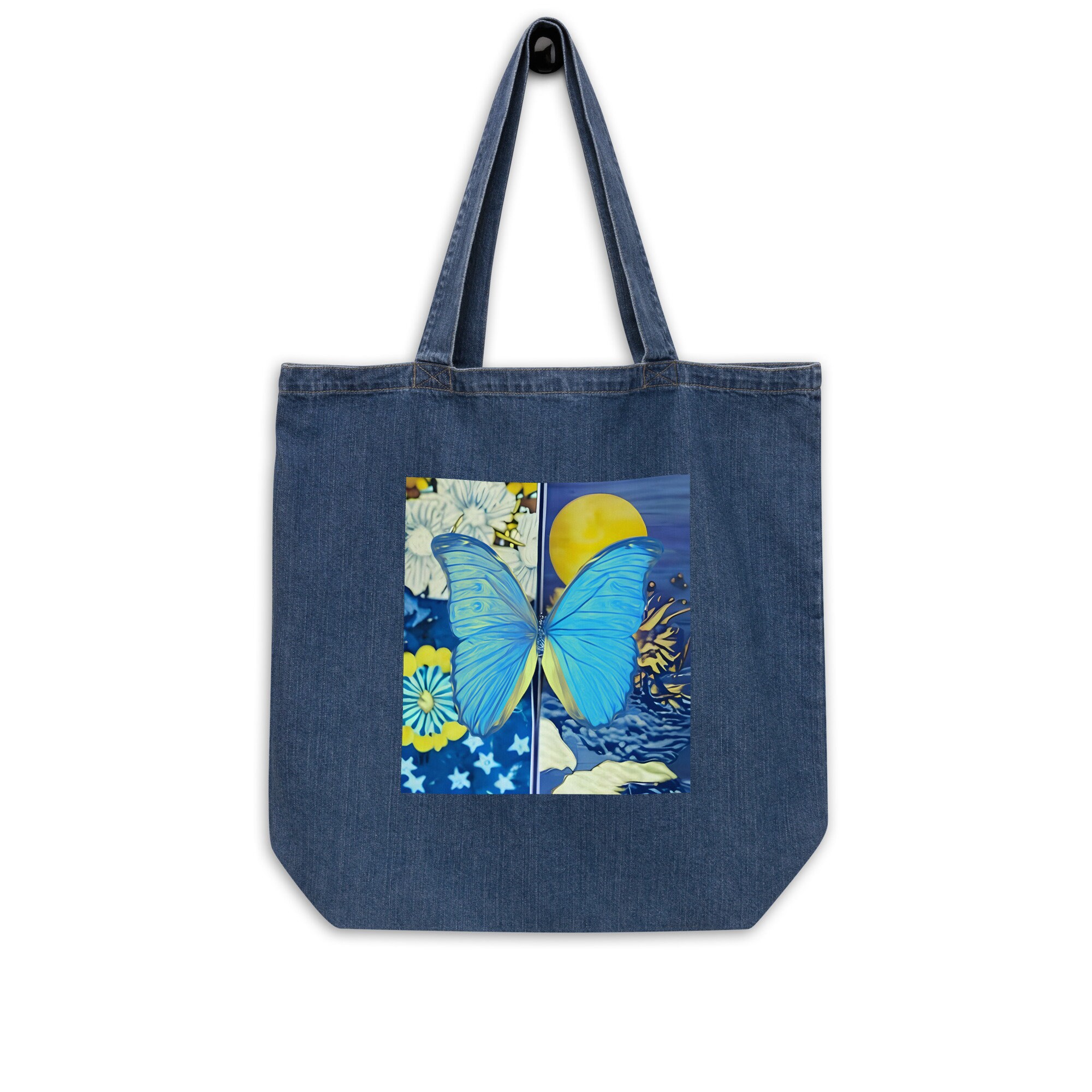 Butterfly Denim Tote Bag Yellow Blue Morpho Butterfly ...