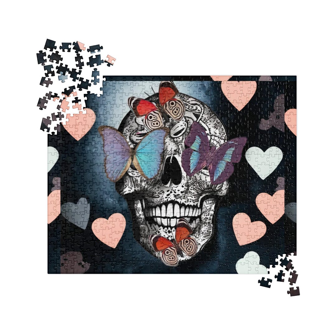 Jigsaw Puzzle Butterflies on Skull 520 Pieces Gothic EMO Unique Gift ...