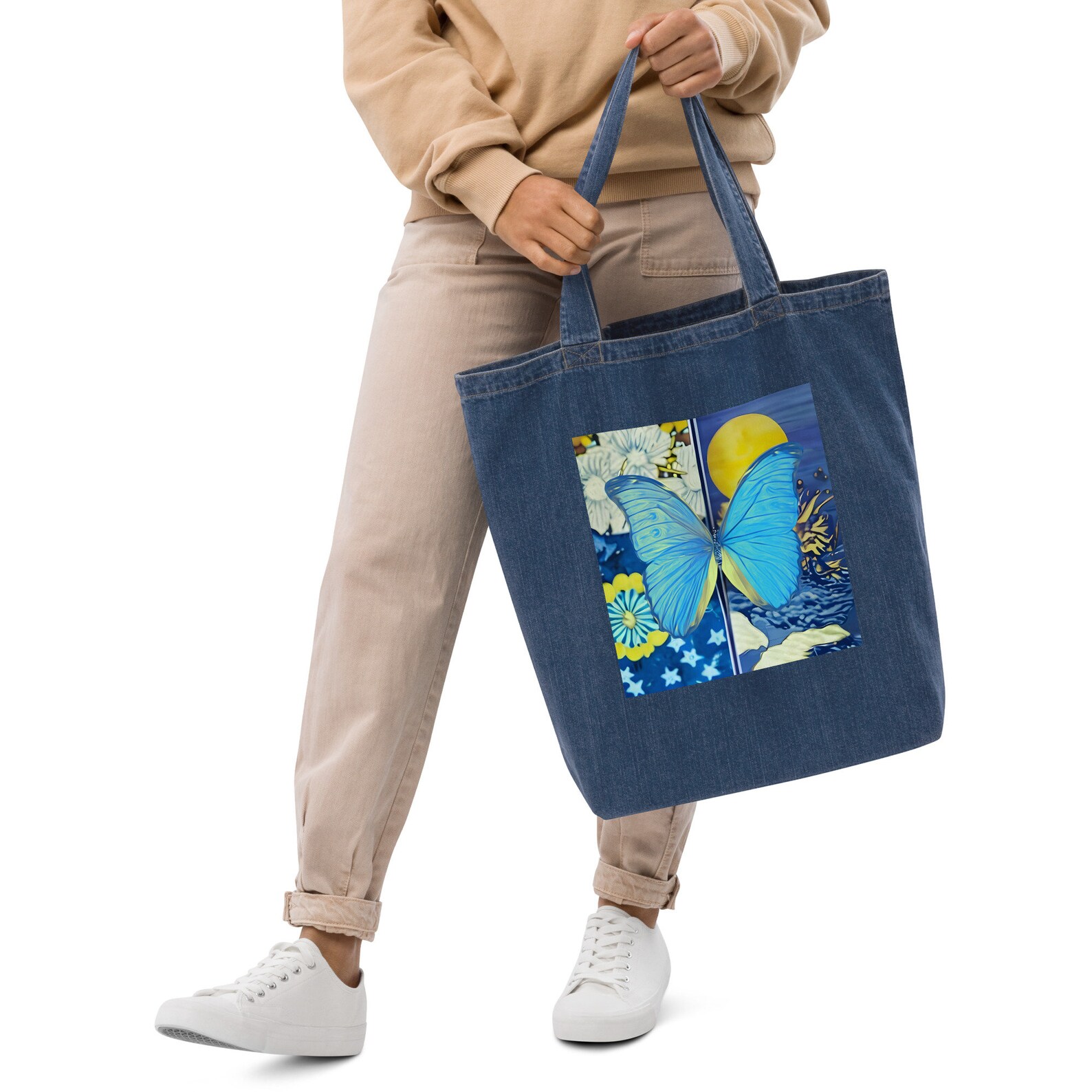 Butterfly Denim Tote Bag Yellow Blue Morpho Butterfly ...