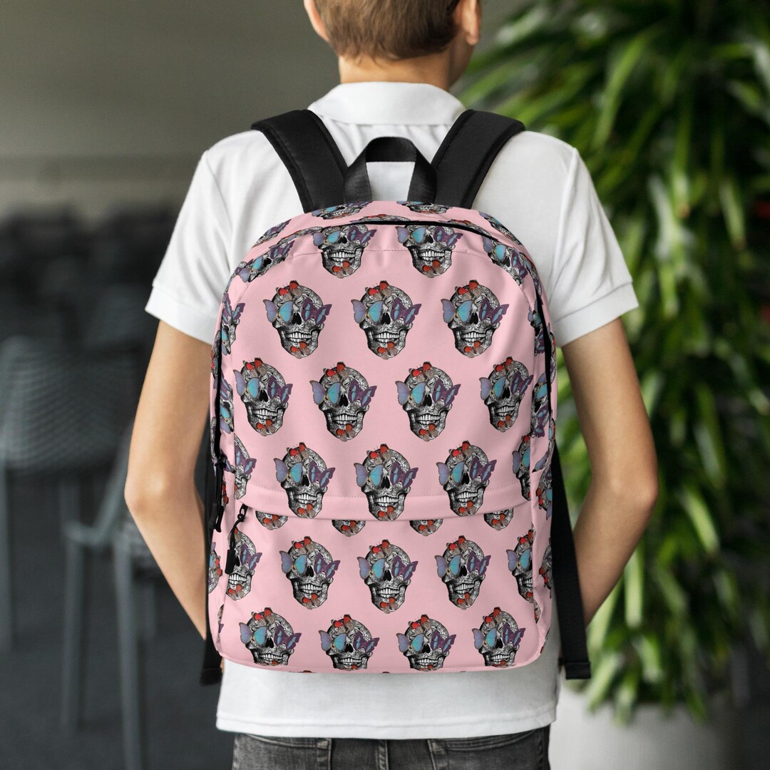 Butterflies Skull Backpack Pink EMO Goth Grunge Street Hipster Horror ...