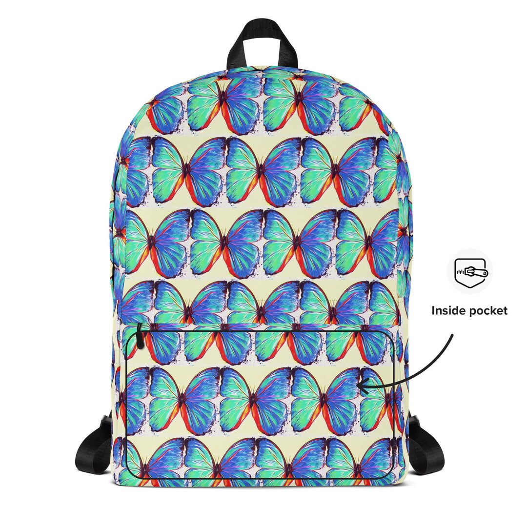 Green Blue Butterflies Backpack Fits up to 15" Laptop for School ...