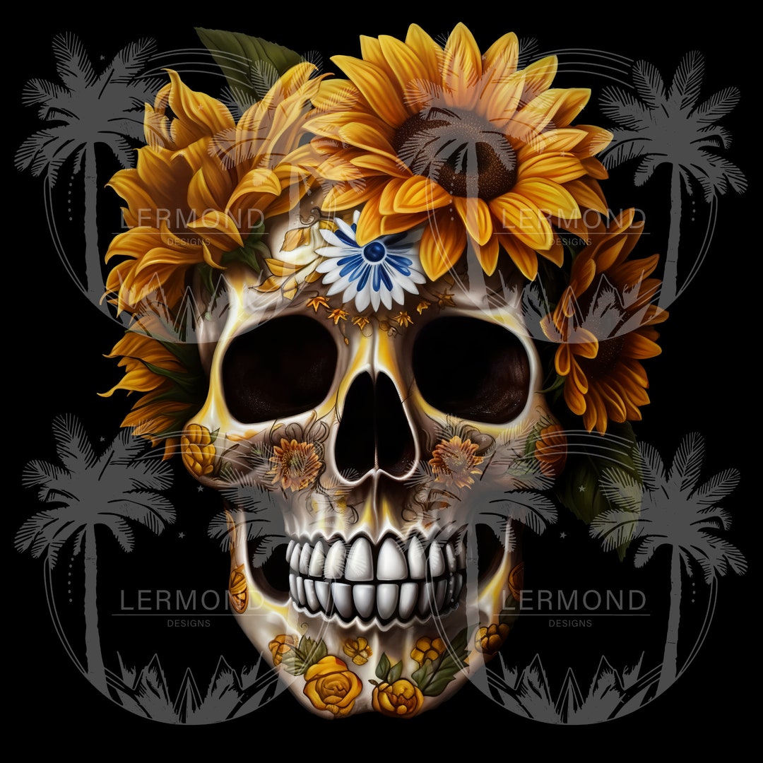 Sugar Skull With Sunflower, Boho Skull Design, Skull Sublimation, Skull ...