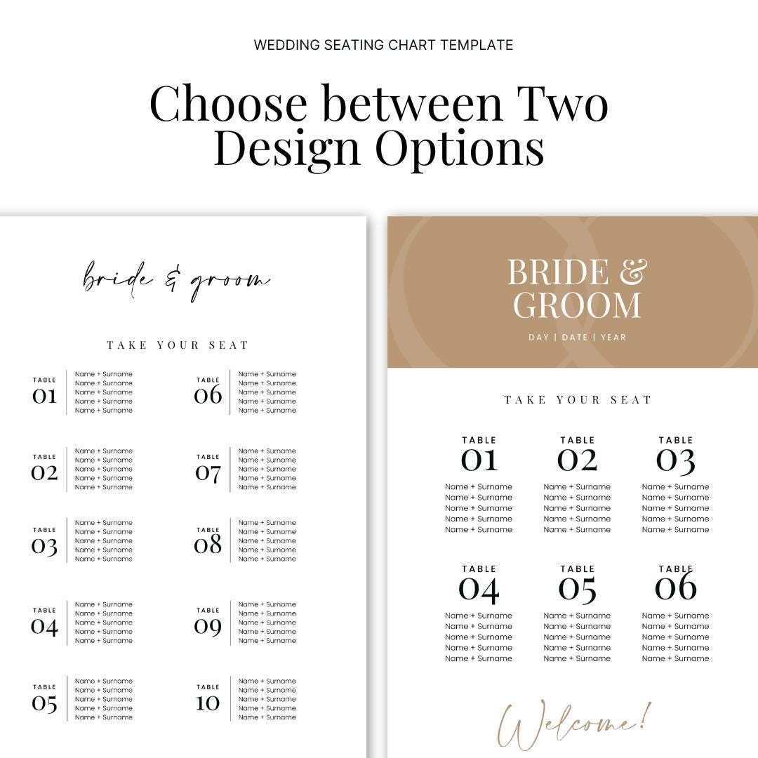 Elegant Wedding Seating Chart Template: Customizable Layouts (digital ...