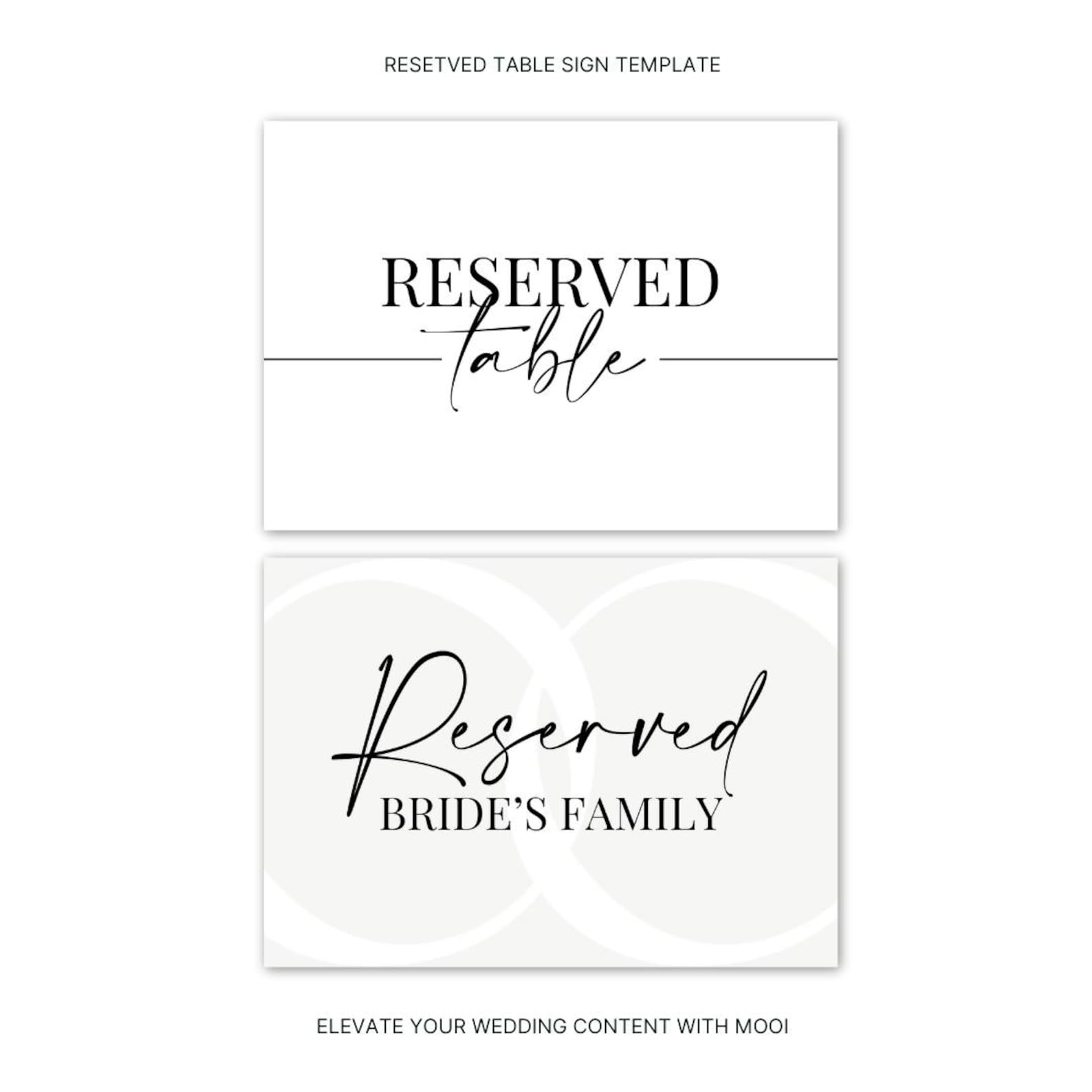Elegant Wedding Reserved Sign Template: Editable Printable (canva) - Etsy